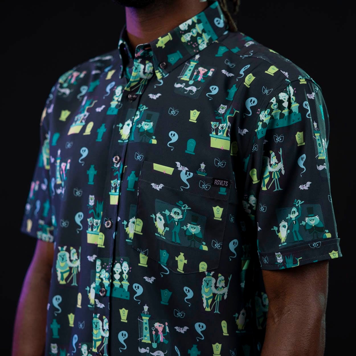 Haunted Mansion "Grim Grinning Graveyard" RSVLTS Button Up | Atomic Horror