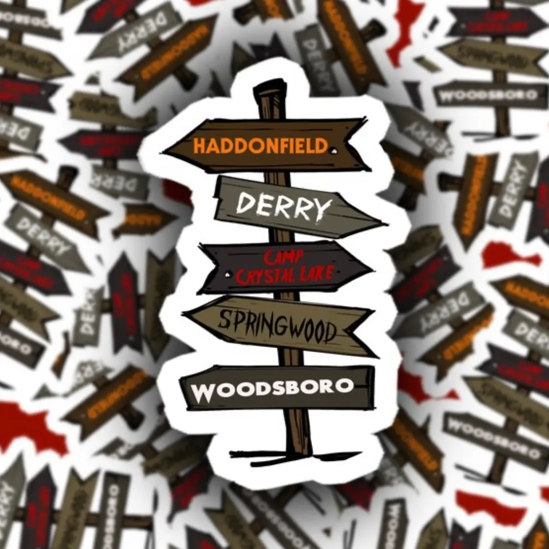 Horror Movie Locations Sign - Vinyl Sticker | Atomic Horror