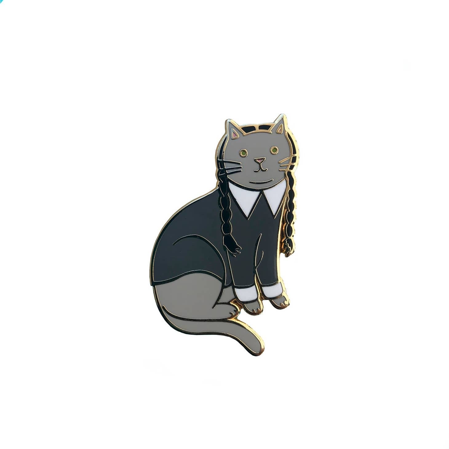 Wednesday Addams Goth Cat Enamel Pin - Gold | Atomic Horror